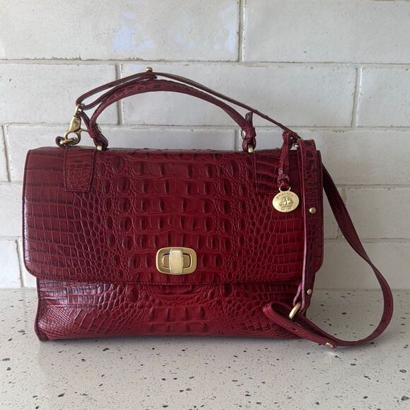 Brahmin | Bags | Brahmin Gorgeous Red Leather Croc Embossed Briefcase ...